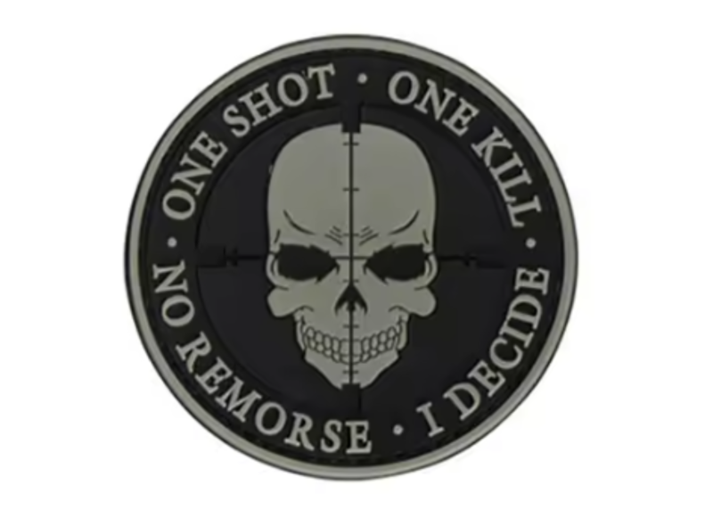 Patch tactique One Shot One kill Grey velcro pour Airsoft